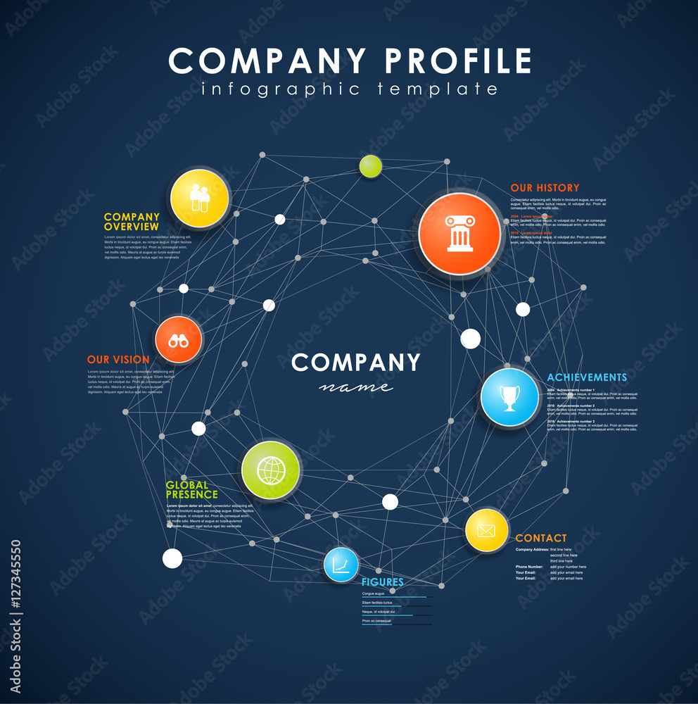 Company profile overview template with colorful circles. Stock Vector ...