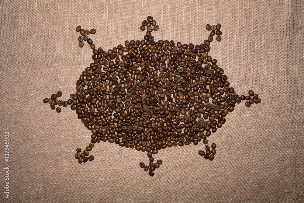 Roasted coffee beans, burlap, linen, chart of coffee, the circuit of ...