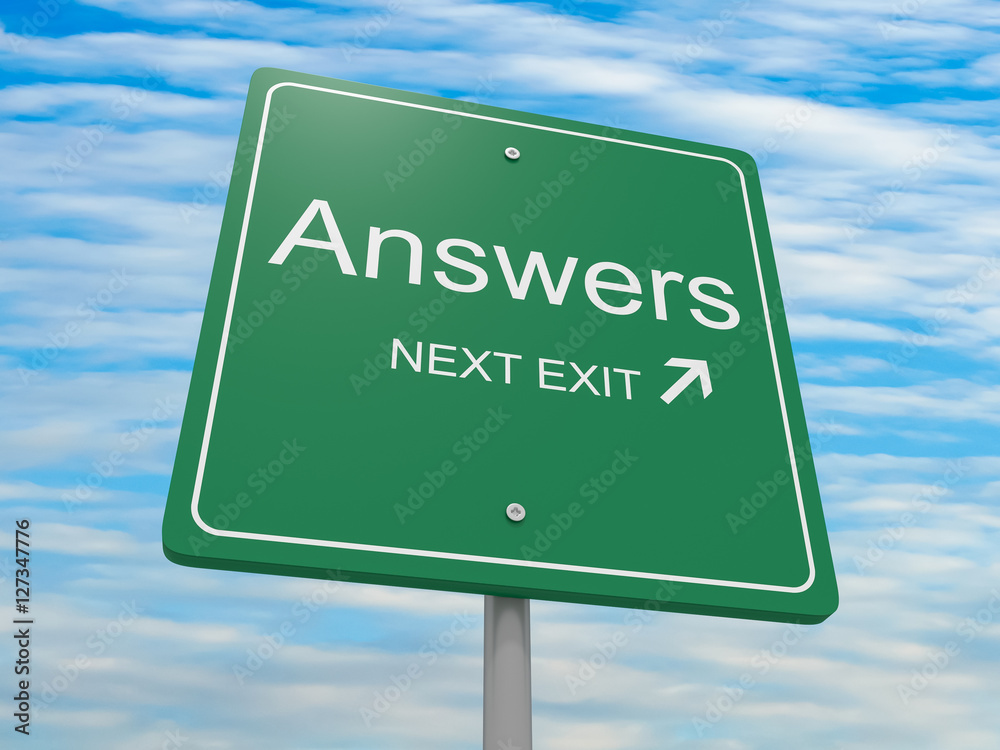 Next Exit: Answers Road Sign, 3d illustration Stock Illustration ...