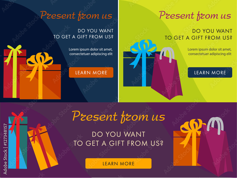 Set of colored banners. Gifts. Presents. can be used as a banner, card ...