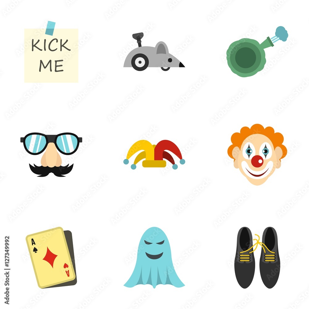 Funny joke icons set. Flat illustration of 9 funny joke vector icons ...