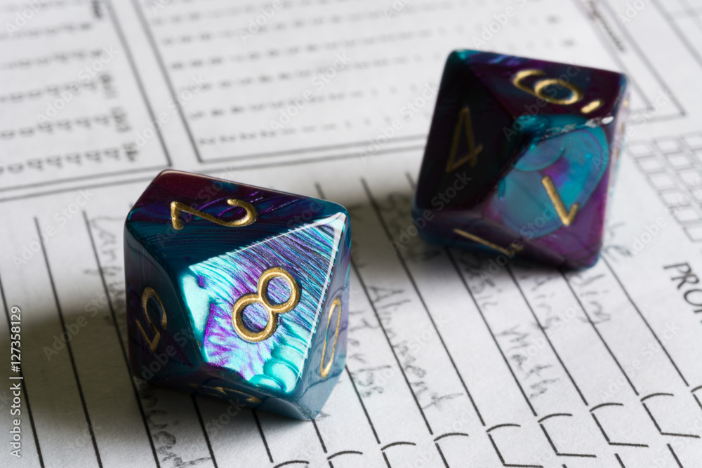 Dice on Character Sheet Stock Photo | Adobe Stock