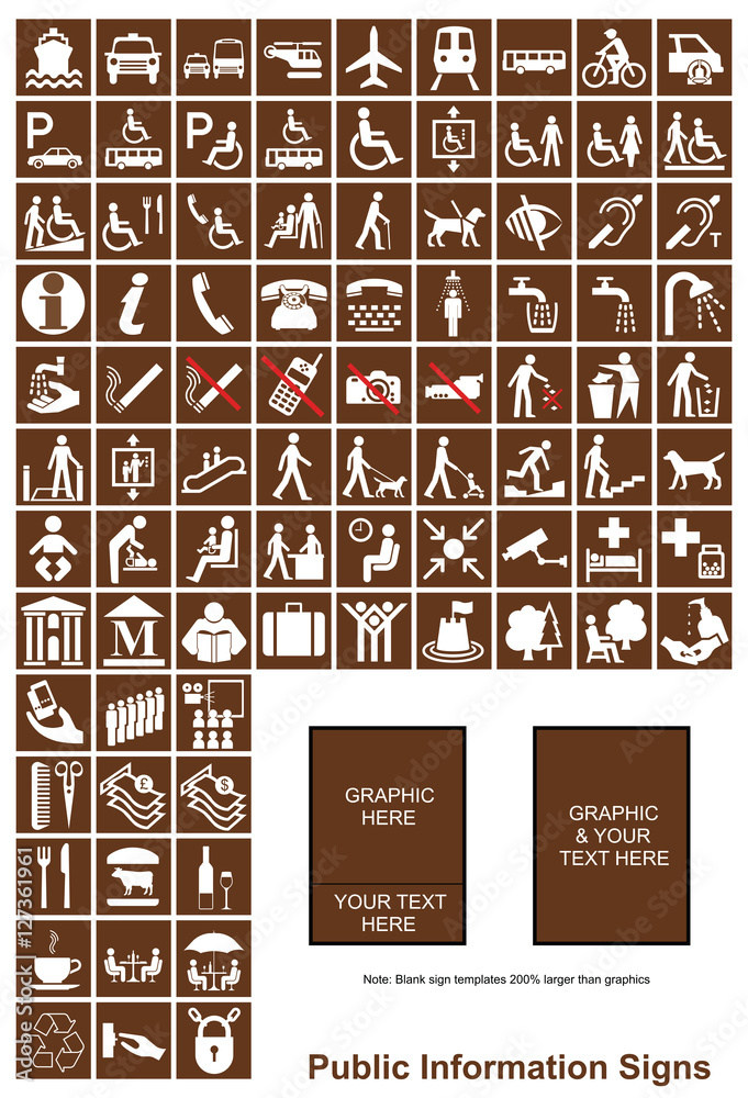 Brown make your own Public Information signs with white graphics Stock ...