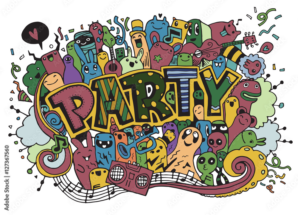 Hand drawn, doodle party set. Sketch icons for invitation, flyer Stock ...