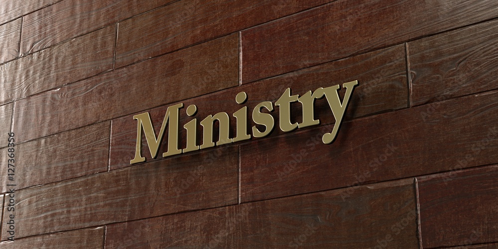Ministry - Bronze plaque mounted on maple wood wall - 3D rendered ...
