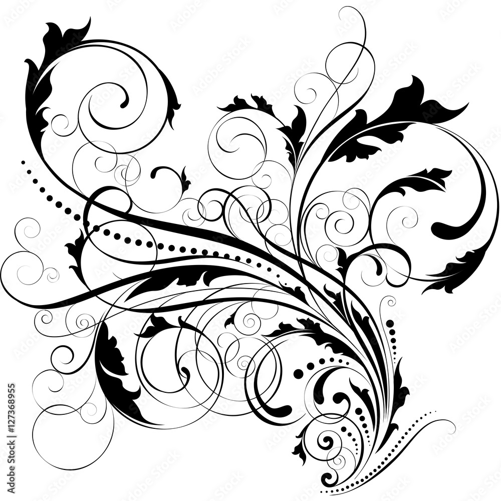 Swirl leaf black design Stock Vector | Adobe Stock