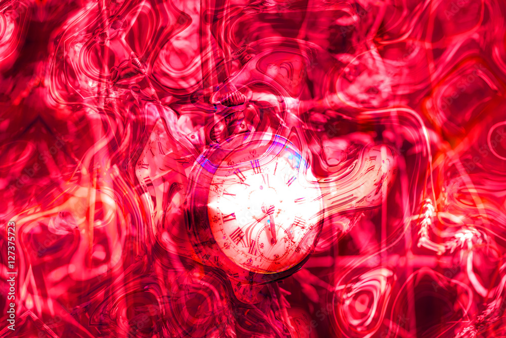 Abstract red clock wave. Fractal texture. Background consists of ...