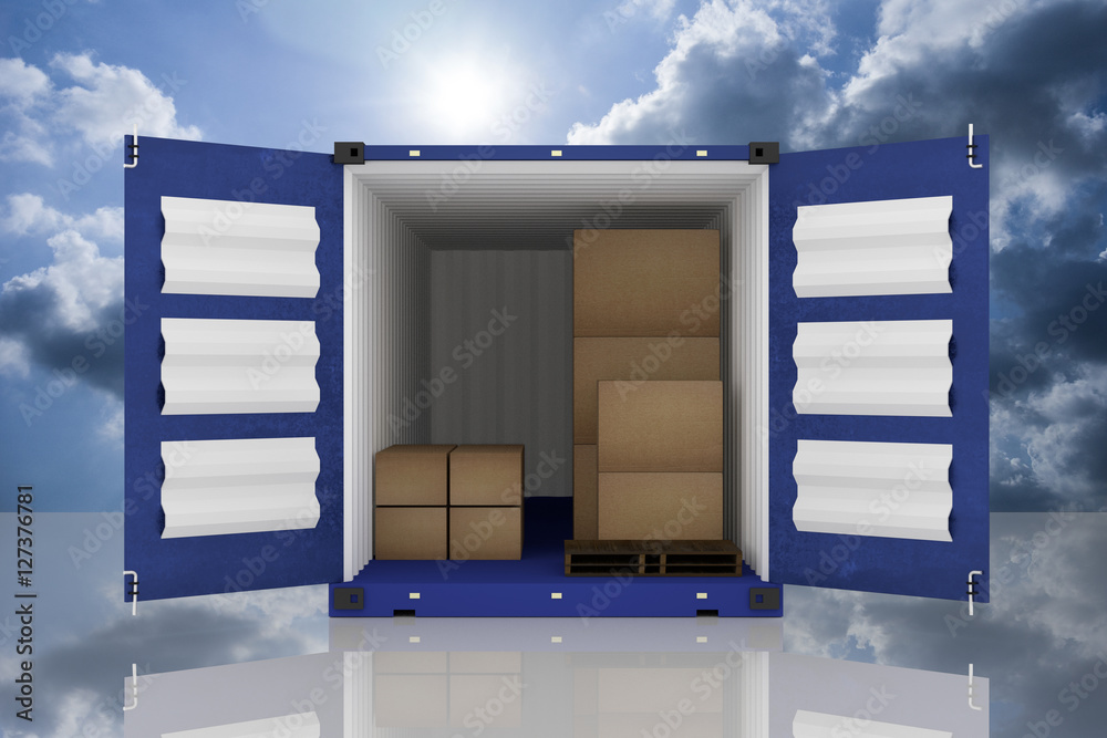 3D rendering : illustration of container with one opened container and ...