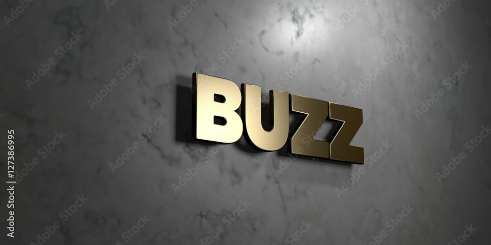 Buzz - Gold sign mounted on glossy marble wall - 3D rendered royalty ...