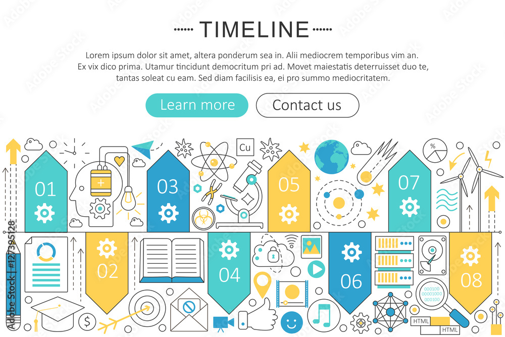 Vector elegant thin flat line Timeline concept. Website header banner ...