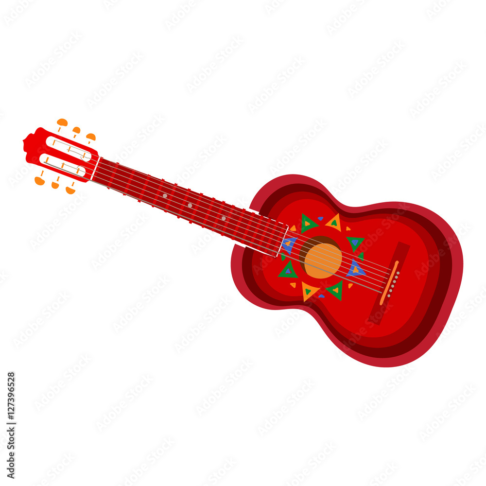 Spanish guitar with Mexican, Aztec ornaments, vector illustration ...