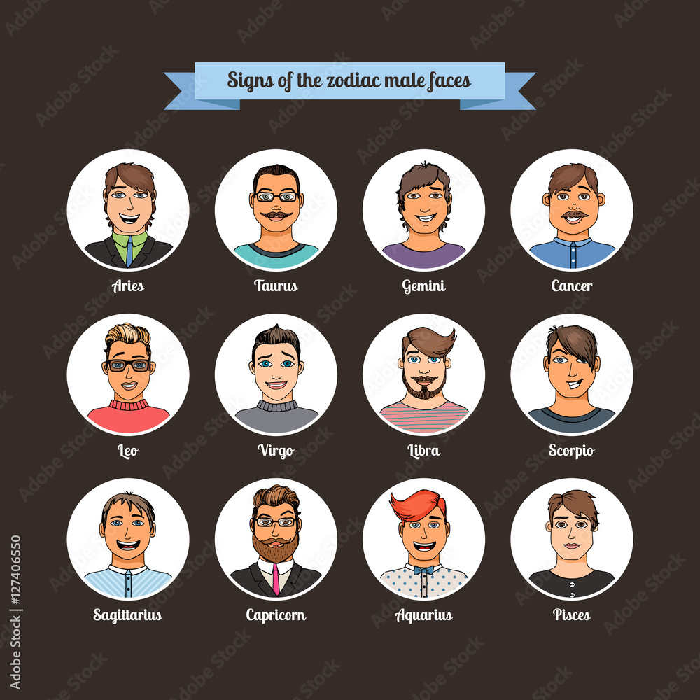 Signs of the Zodiac with people faces Stock Vector | Adobe Stock