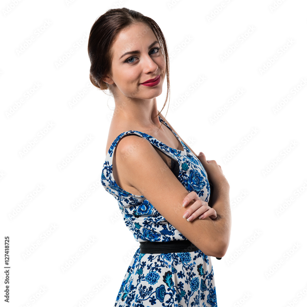 Pretty young girl with her arms crossed Stock Photo | Adobe Stock