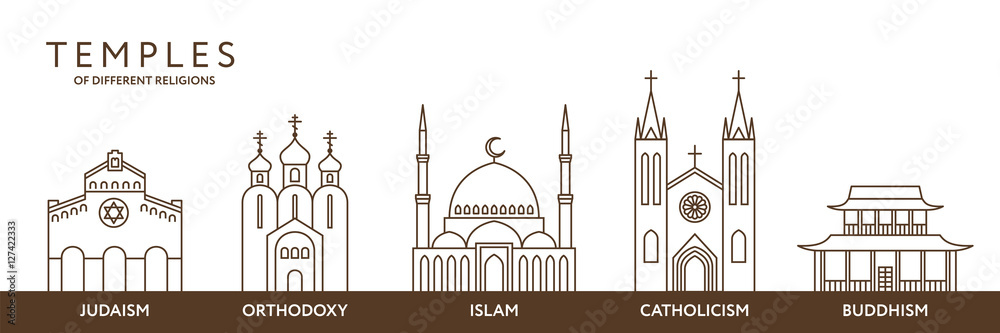 Temples of world different religions. Infographics. Religious buildings ...