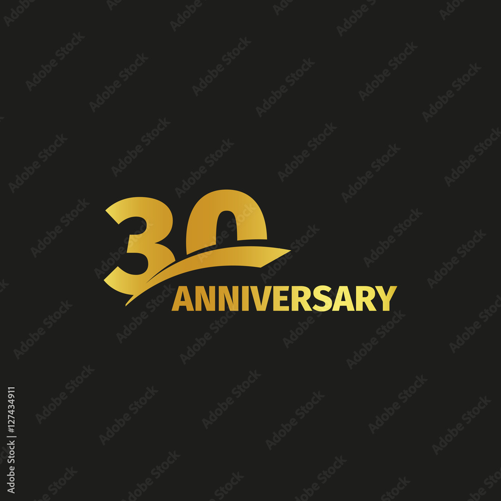 Isolated abstract golden 30th anniversary logo on black background. 30 ...