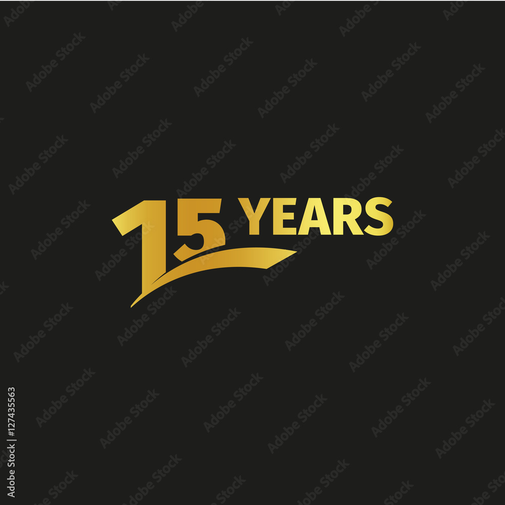 Isolated abstract golden 15th anniversary logo on black background. 15 ...