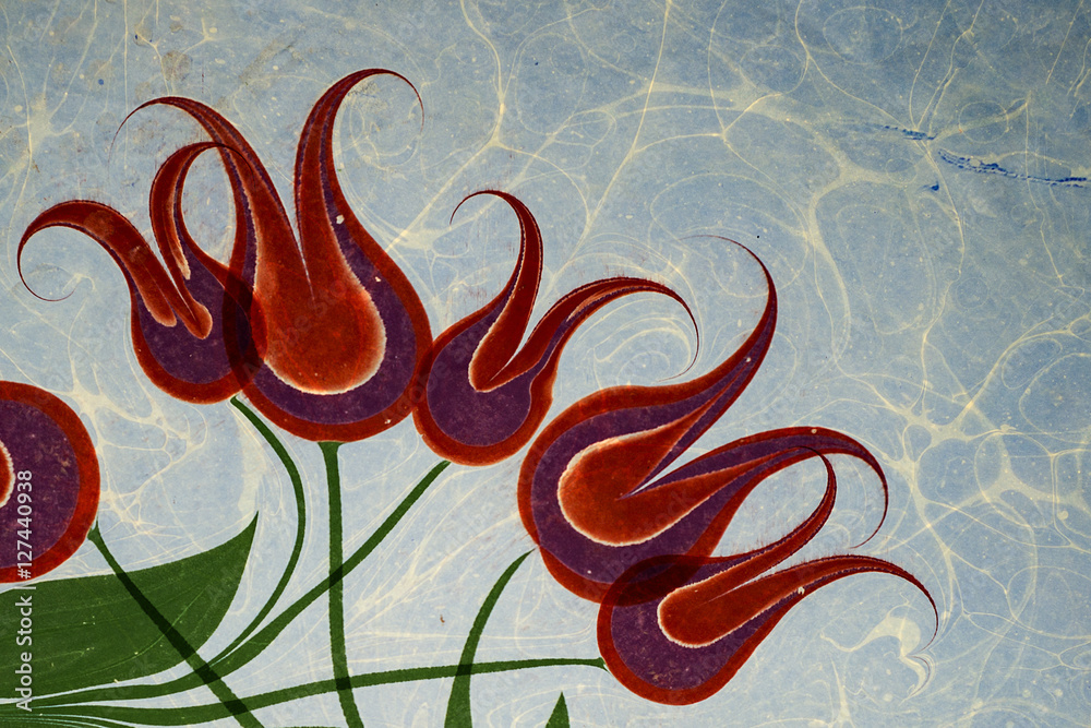 Ebru art. Traditional Turkish Ebru technique. Painting on water ...