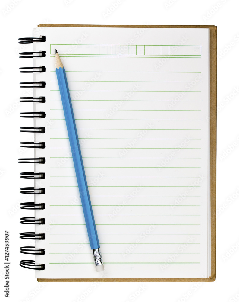 Notebook and pencil isolated on white background Stock Photo | Adobe Stock