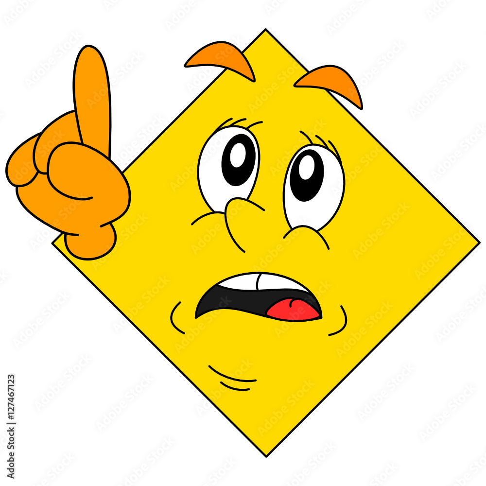 Warning face and lifted a finger in a yellow diamond - Vector svg Stock ...