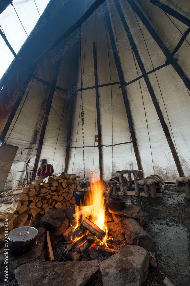 Traditional Sami reindeer-skin tents (lappish yurts) in Tromso Stock ...