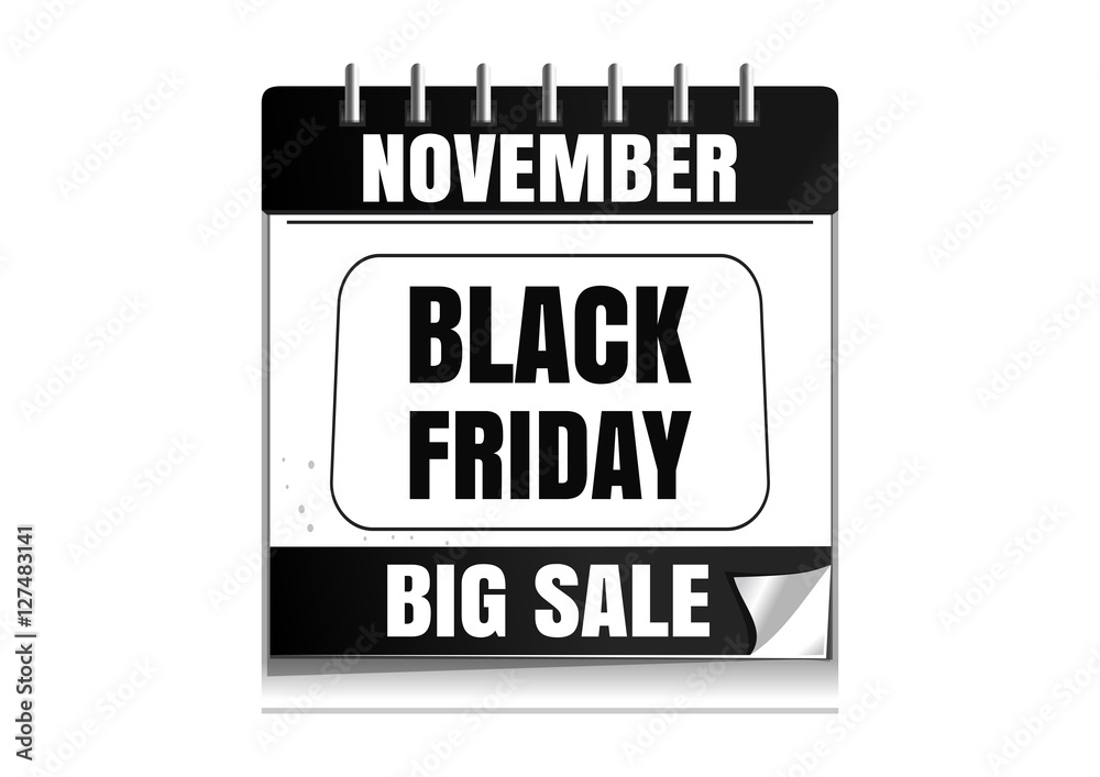 Black Friday calendar. November. Wall calendar. Black calendar isolated ...