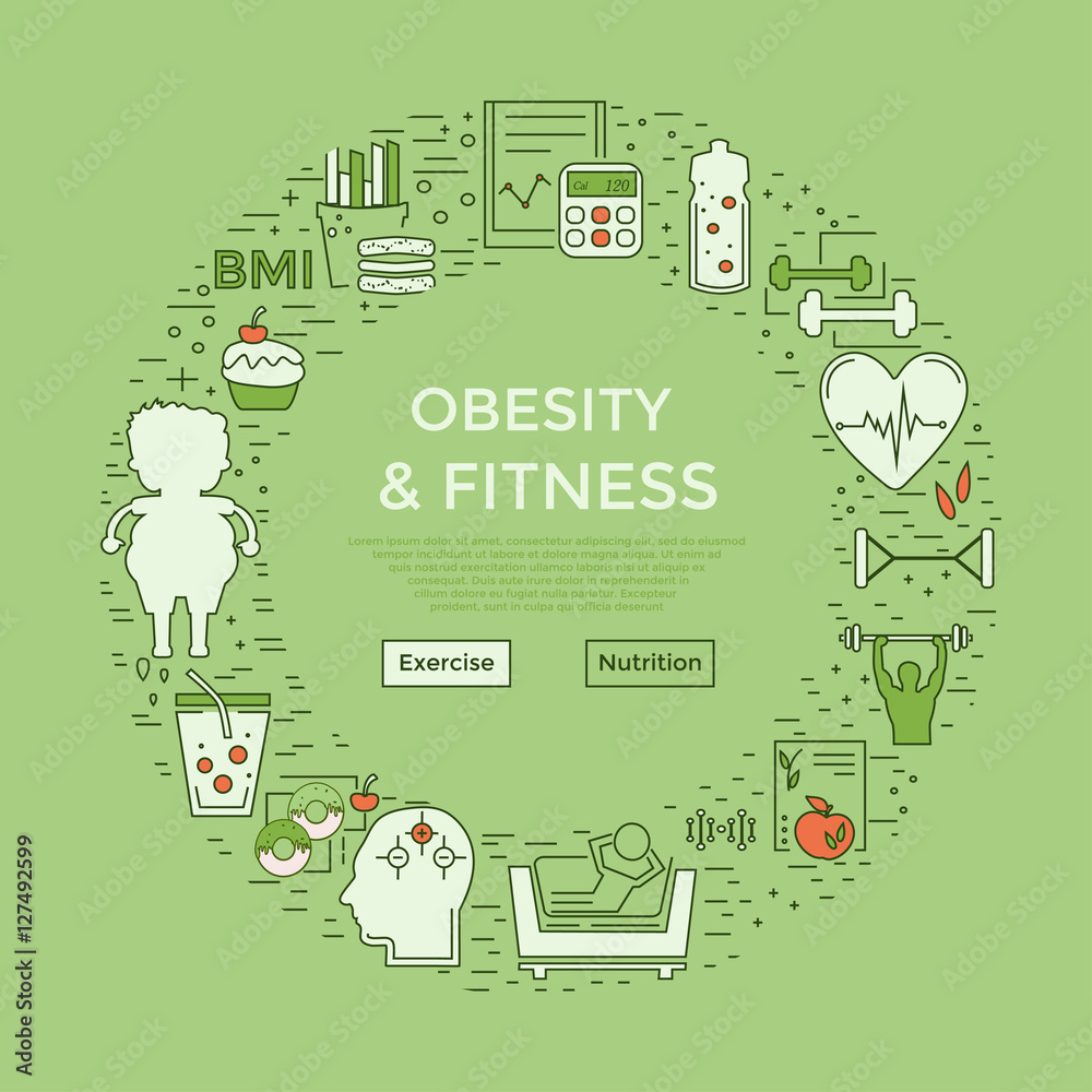 Modern unique style design - obesity and fitness flyer or banner ...
