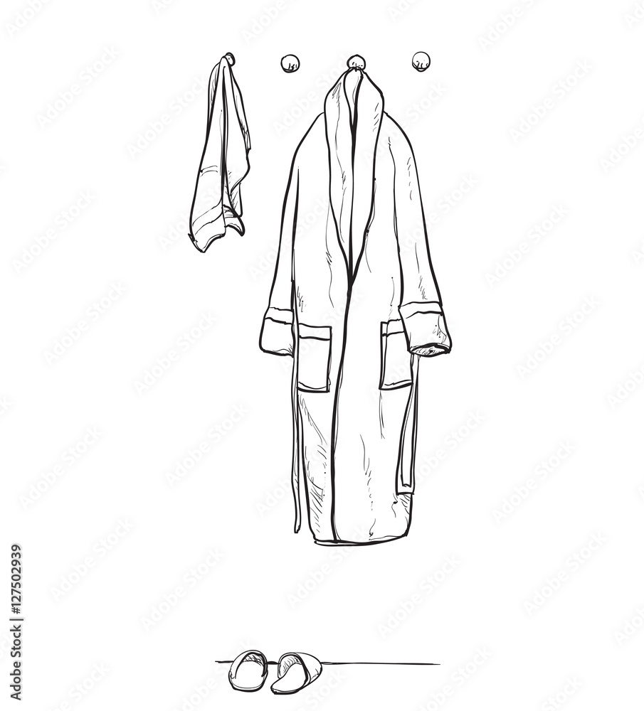 Robe for the shower, bathrobe, doodle style, sketch illustration, hand ...