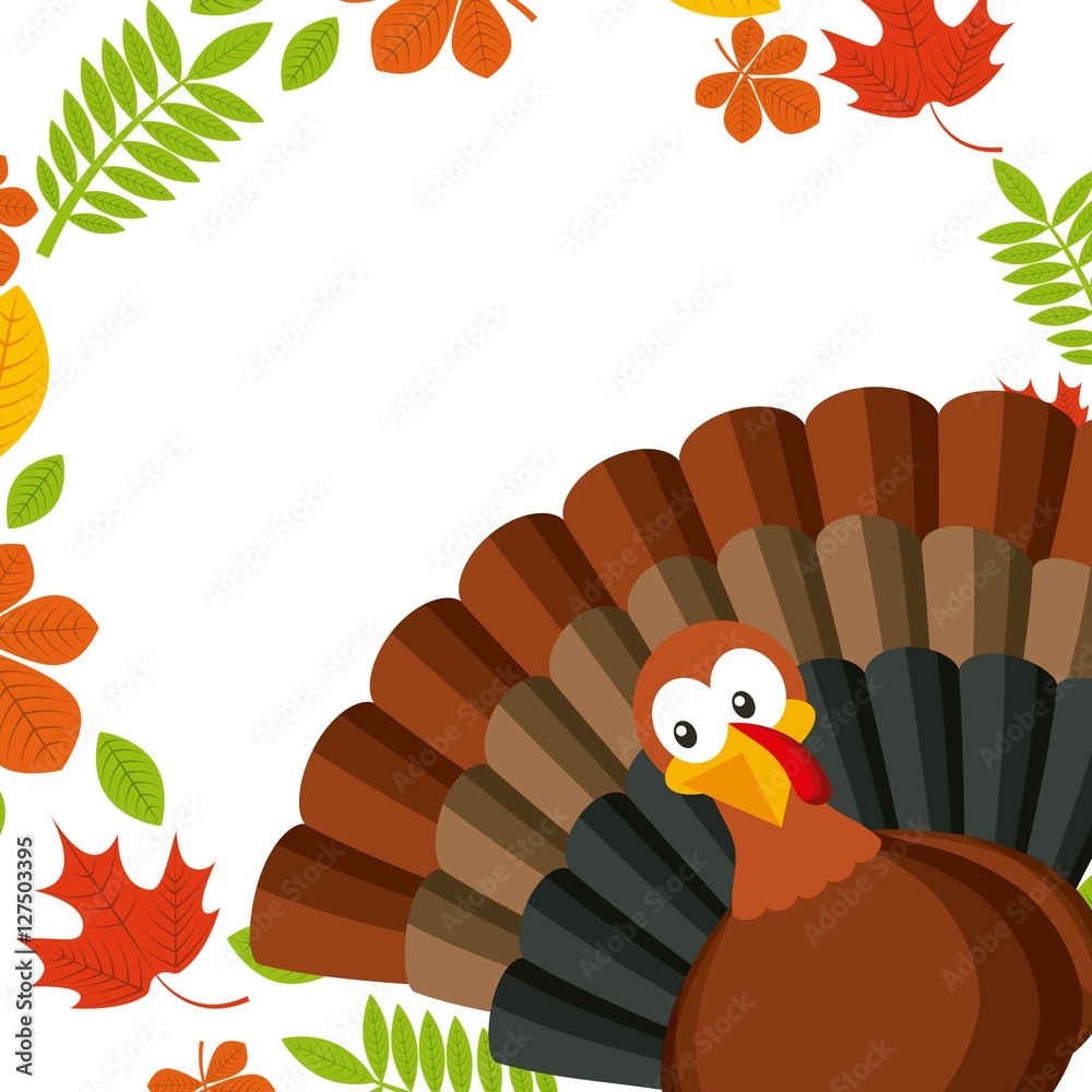 happy thanksgiving card with cartoon turkey and decorative autumn ...