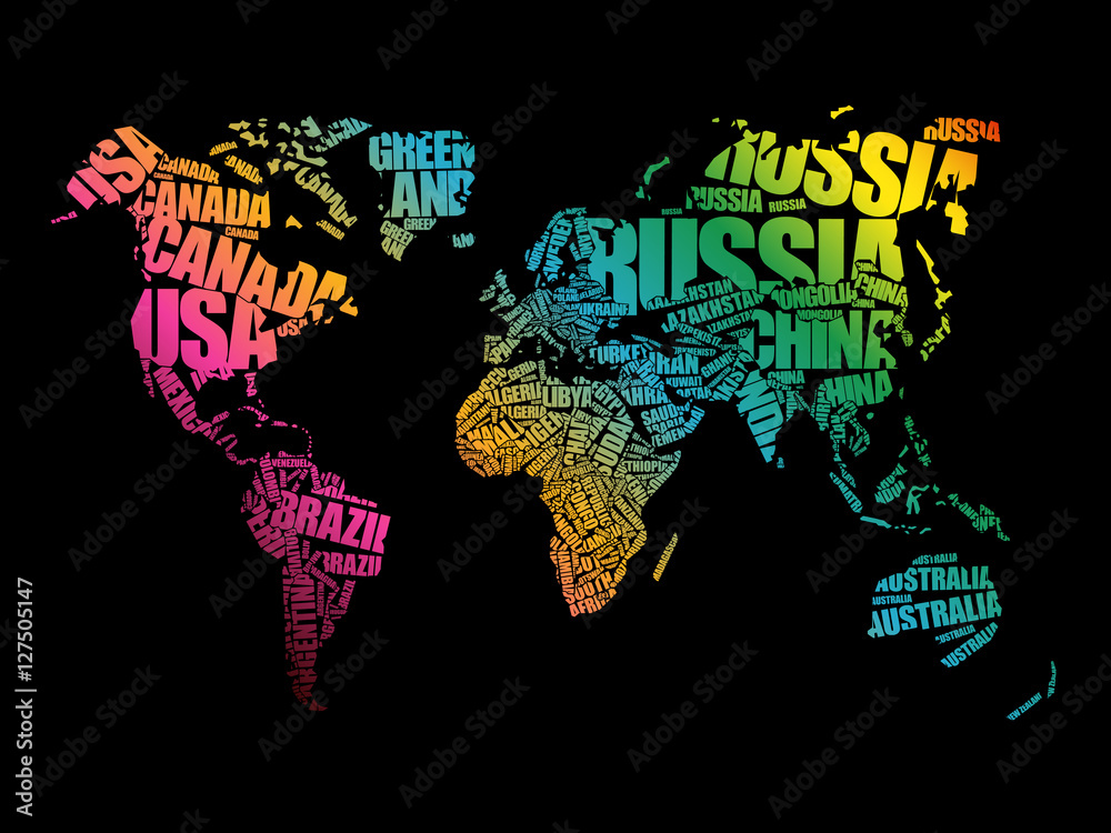 World Map in Typography word cloud concept, names of countries Stock ...