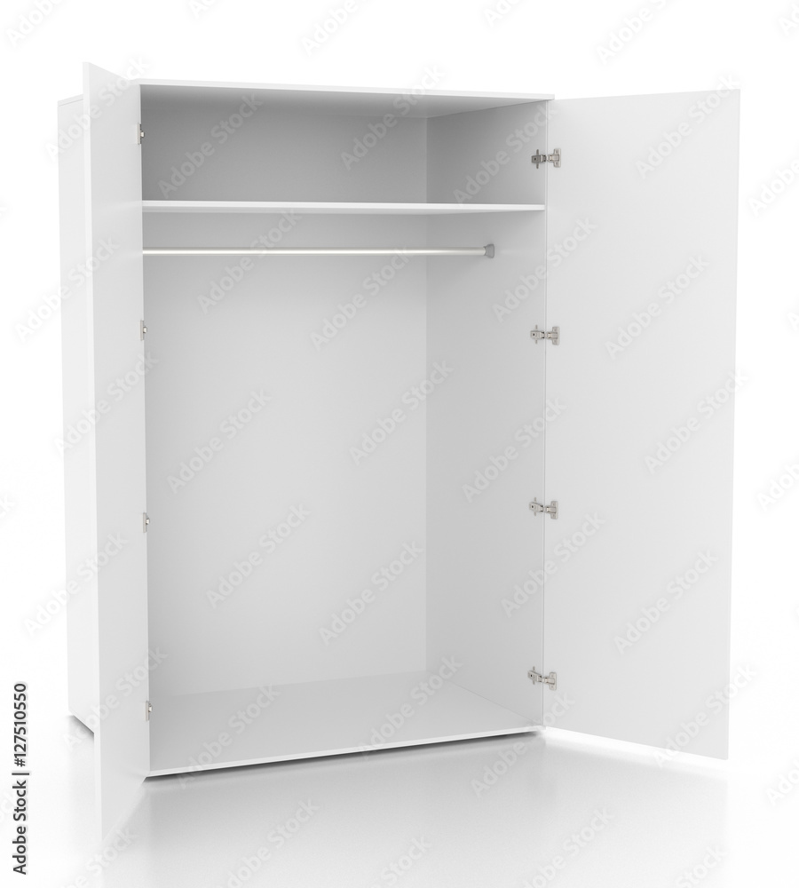 Empty open wardrobe isolated on white background. Stock Illustration ...