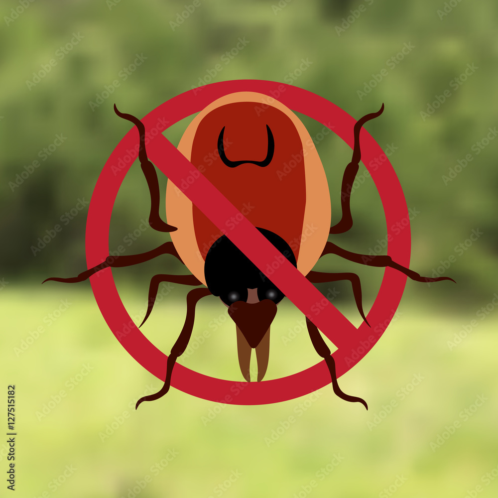 Warning Symbol parasite sign. The woods can be mites. Red mite ...