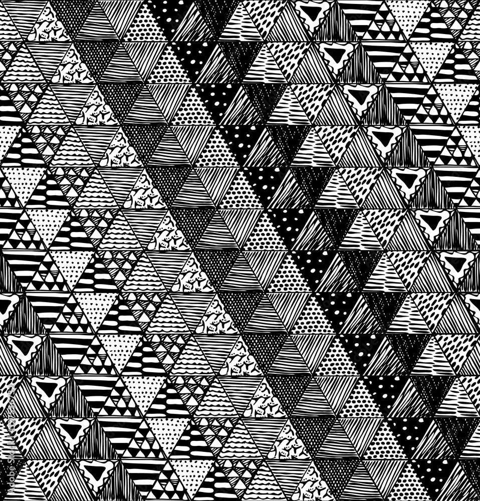 Seamless texture with a graphic pattern of triangles.Drawn by hand ...