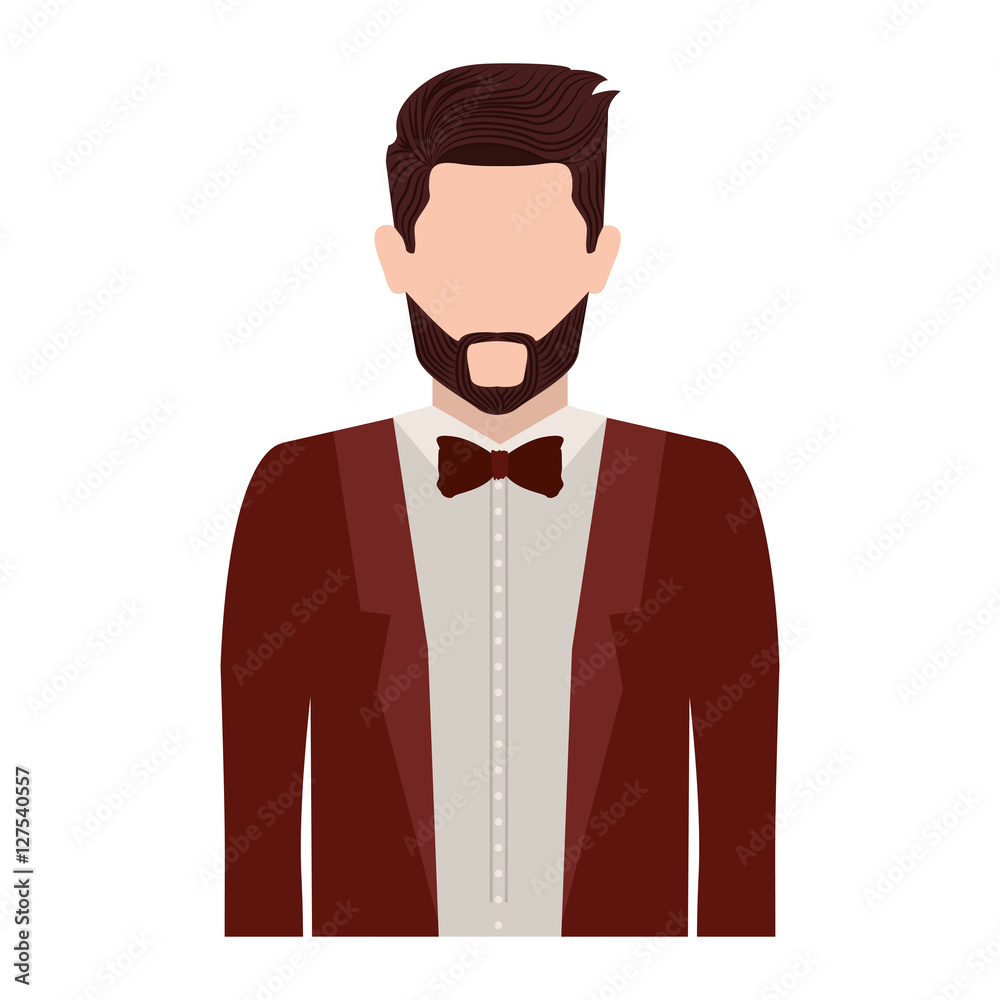half body silhouette man with bowtie vector illustration Stock Vector ...