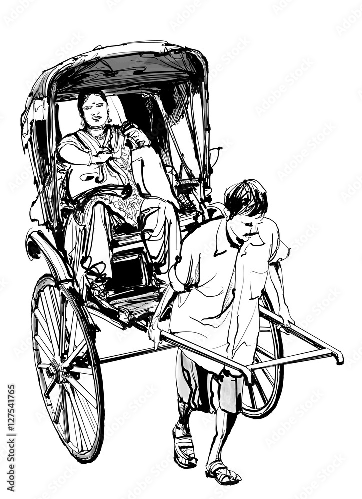 Kolkata, India - drawing a rickshaw with a passenger Stock-vektor ...