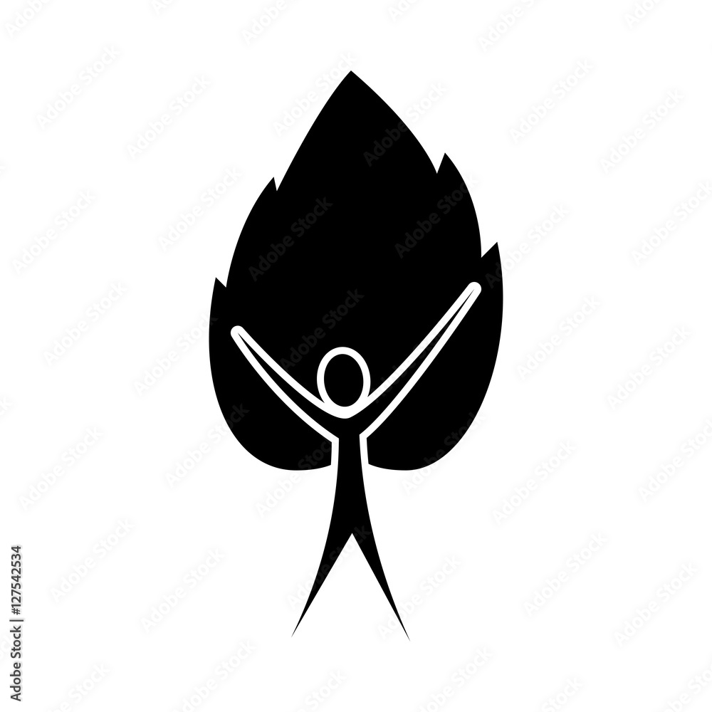 black color tree trunk human with foliage shape leaf lobular vector ...