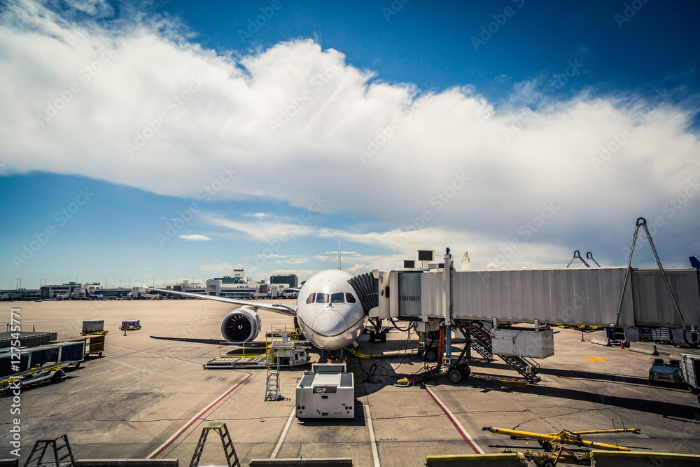 Boeing 787 at a gate Stock Photo | Adobe Stock