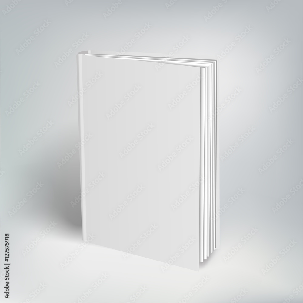 Blank vertical book cover template with pages in front side standing on ...