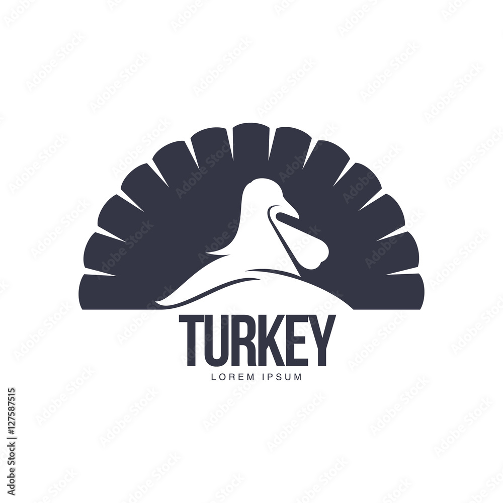 Stylized simplified turkey silhouette graphic logo template, vector ...