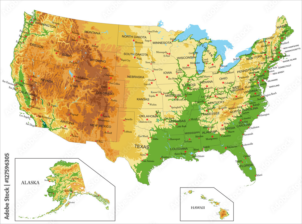 United States of America-physical map Stock Vector | Adobe Stock