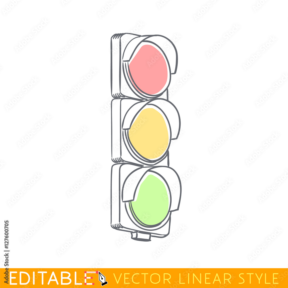 Traffic light. Editable outline sketch. Stock vector illustration ...