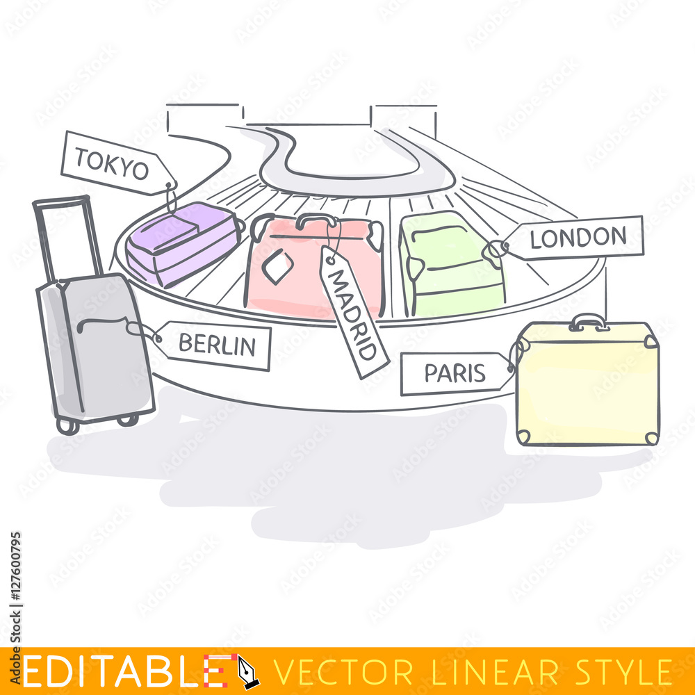 Baggage carousel. Editable outline sketch. Stock vector illustration ... Baggage carousel. Editable outline sketch. Stock vector illustration ...