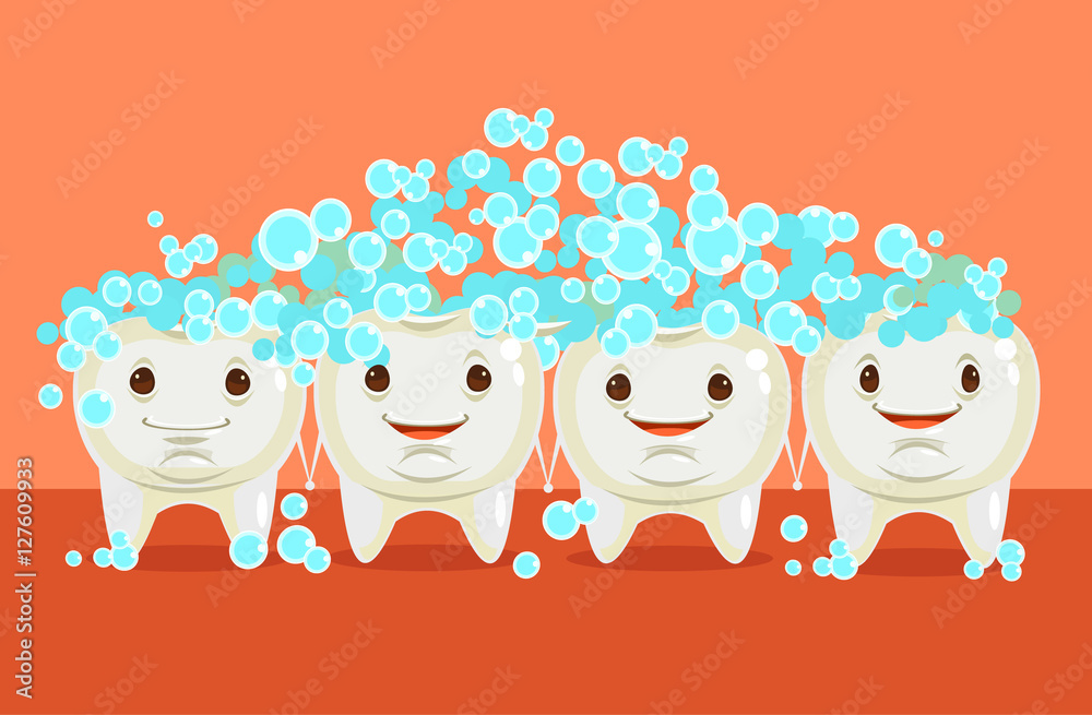 Teeth cleaning. Happy teeth character. Vector flat cartoon illustration ...