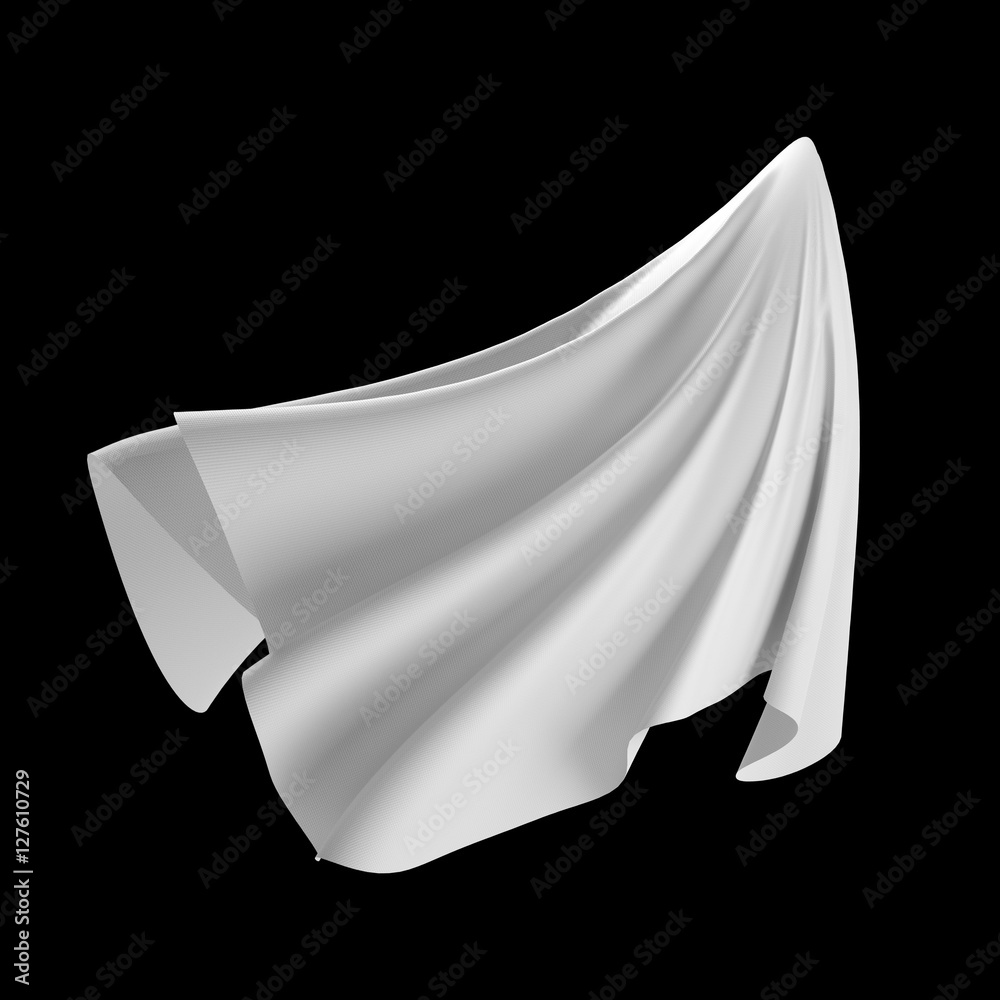 3d abstract white cloth, flying fabric, dynamic textile object isolated ...