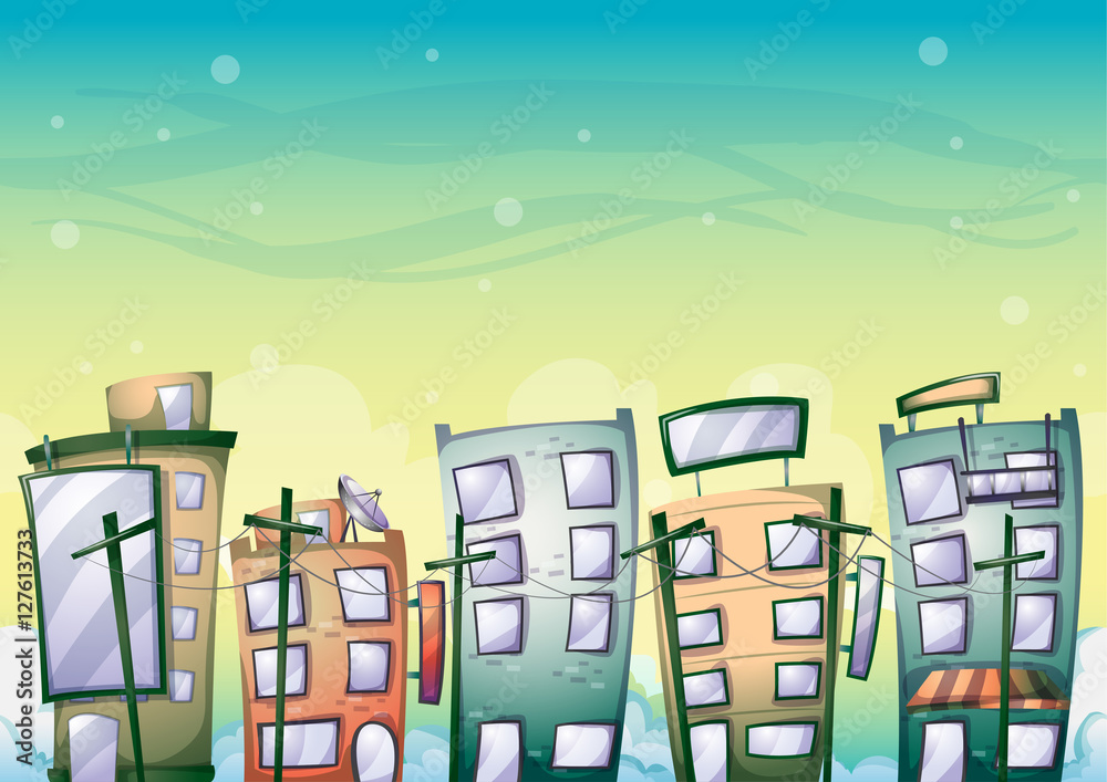 cartoon vector building background with separated layers for game art ...