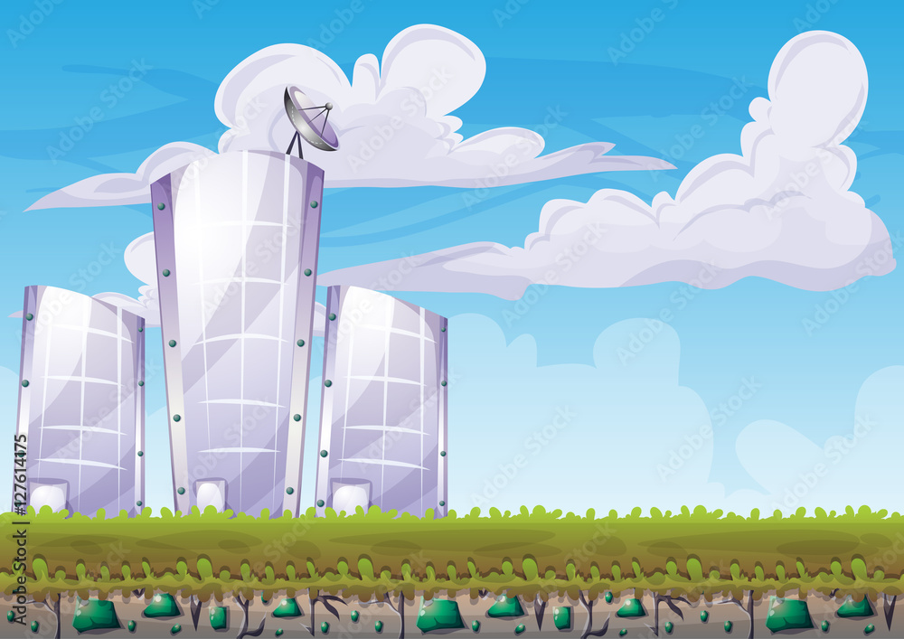 cartoon vector building background with separated layers for game art ...