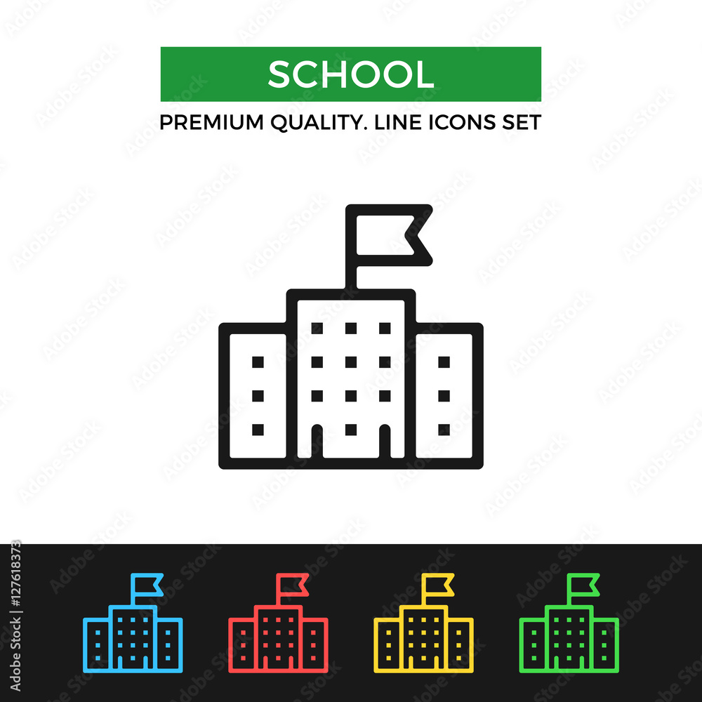 Vector school building icon. Thin line icon Stock Vector | Adobe Stock