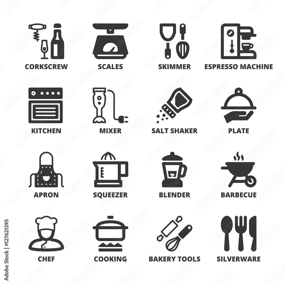 Cooking flat symbols. Black Stock Vector | Adobe Stock