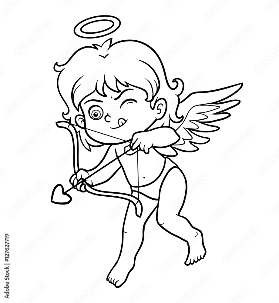 Coloring book, Valentine's Day character, Angel vector de Stock | Adobe ...