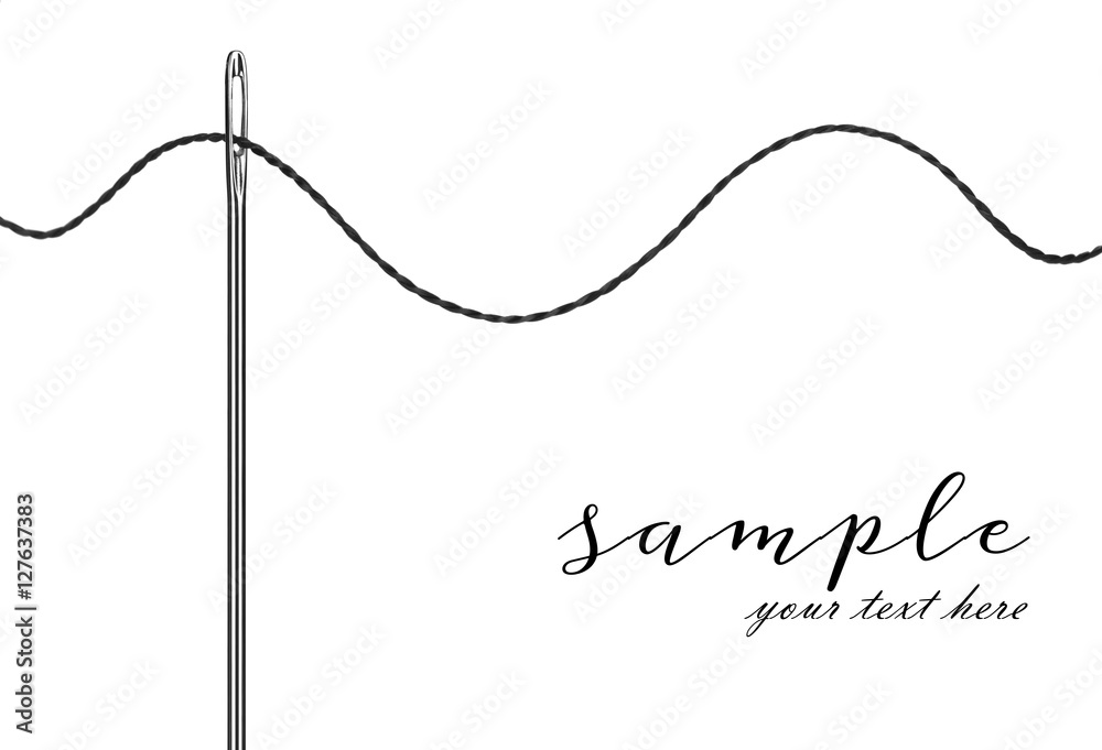 needle with a black thread close up isolated on white background Stock ...