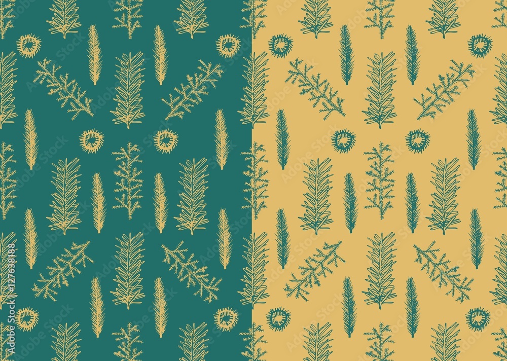 Seamless pattern with hand drawn pine fir branches Stock Vector | Adobe ...